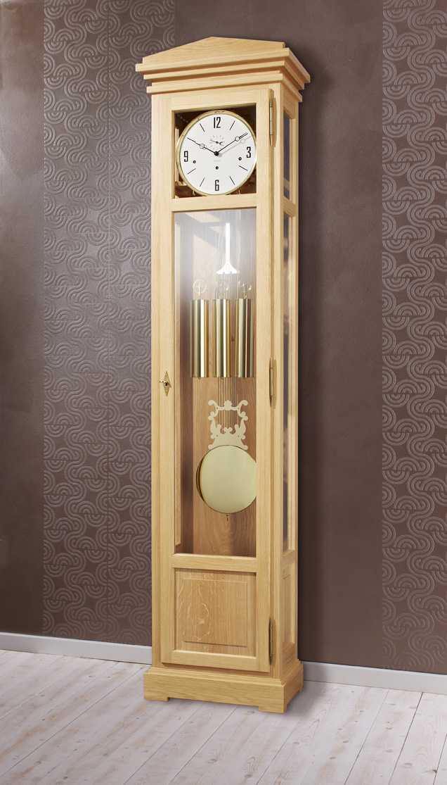German Grandfather Clock, solid oak. Black Forest clockwork