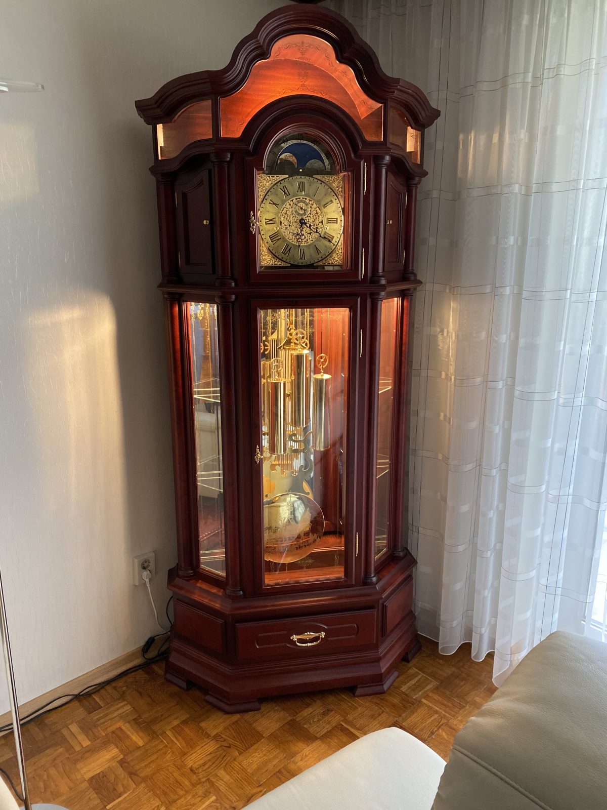 Impressive German Grandfather Clock | Traditional handwork | Nut tree